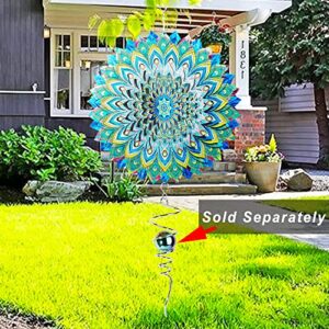 Peacock Wind Spinner,3D Kinetic Art Garden Sculptures,Sun Catcher Outdoor Metal Large Spinning Yard Decor,12in Green Bird Feather Style Spinner Hanging Ornaments,Big Craft Decorations for Patio Garden