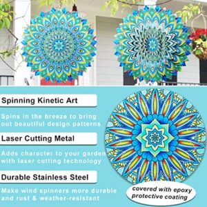 Peacock Wind Spinner,3D Kinetic Art Garden Sculptures,Sun Catcher Outdoor Metal Large Spinning Yard Decor,12in Green Bird Feather Style Spinner Hanging Ornaments,Big Craft Decorations for Patio Garden