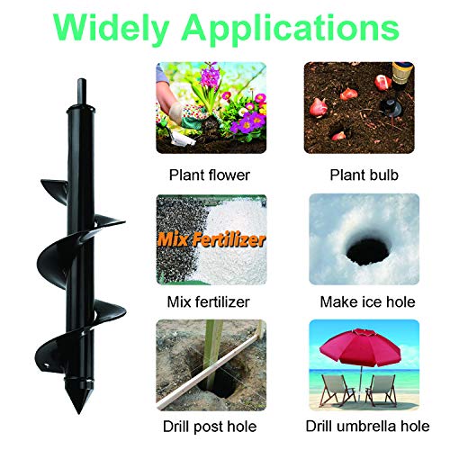 Auger Drill Bit Set for Planting - Garden Spiral Hole Drill Planter, Bulb & Bedding Plant Augers, Post or Umbrella Hole Digger for 3/8” Hex Drive Drill