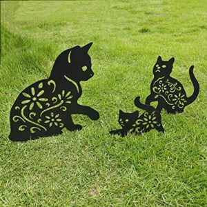 RANNYOZIO Cat Metal Stake Decorative Garden Stakes Black Cat Silhouette Garden Statues for Yard Outdoor Lawn Patios Garden Decoration, Set of 3