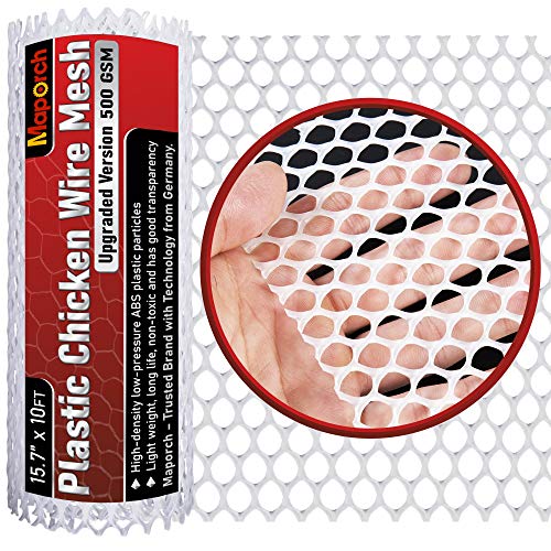 MAPORCH Durable 15.7" x10FT White Plastic Chicken Wire Mesh Fence: Lightweight, Customizable Netting for Garden, Poultry, Crafts - Versatile Fencing Solution, Hexagonal Design