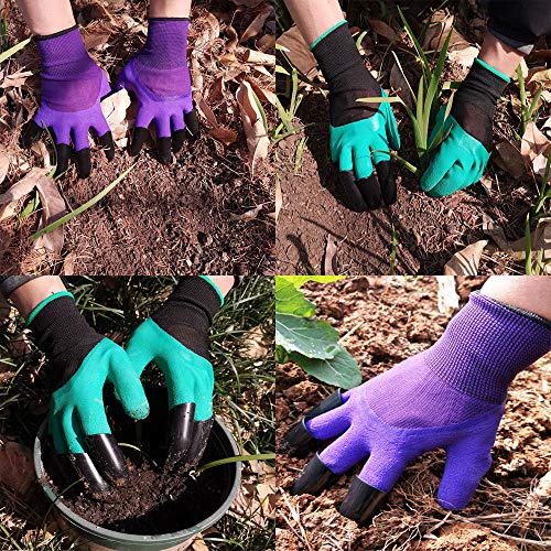 DCCPAA Garden Gloves with Claws 2 Pairs（Two Hands with Claws for Digging, Planting, Weeding, Seeding-Waterproof, Best Gardening Gifts for Men and Women-Purple