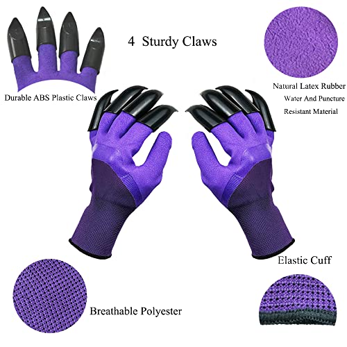 DCCPAA Garden Gloves with Claws 2 Pairs（Two Hands with Claws for Digging, Planting, Weeding, Seeding-Waterproof, Best Gardening Gifts for Men and Women-Purple