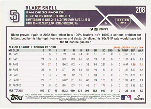 2023 Topps #208 Blake Snell NM-MT San Diego Padres Baseball Trading Card