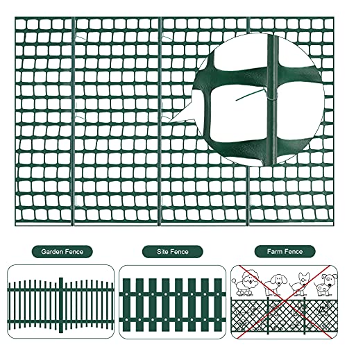 Plastic Garden Fencing Roll Safety Construction Barrier Outdoor Snow Mesh Fence Garden Netting, 1.2 Inch Mesh, Coated Iron Wire Support Stakes, Cable Ties for Garden (Green, 2 x 50 Feet)