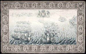 [plate illustrating the defeat of the spanish armada by the english fleet under the command of lord howard of effingham in 1588]