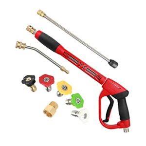 chavor upgraded pressure washer gun with extension replacement wand, m22 fitting,7 inch 30 degree curved rod, 5 nozzle tips, 5000 psi, 47 inch