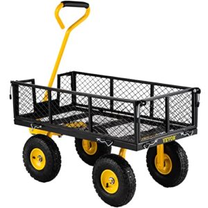 VEVOR Steel Garden Cart, Heavy Duty 500 lbs Capacity, with Removable Mesh Sides to Convert into Flatbed, Utility Metal Wagon with 180° Rotating Handle and 10 in Tires, Perfect for Garden, Farm, Yard