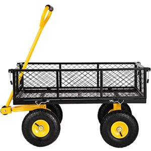 VEVOR Steel Garden Cart, Heavy Duty 500 lbs Capacity, with Removable Mesh Sides to Convert into Flatbed, Utility Metal Wagon with 180° Rotating Handle and 10 in Tires, Perfect for Garden, Farm, Yard