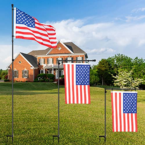 Aitjunz 3 in 1Garden Flag Stand with Flag, Garden Flag Holder Height Adjustable from 2.4-8FT, Tangle Free Garden Flag Pole, Wind Resistant/Rust Free/Black