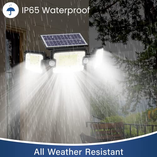 SIDSYS Solar Outdoor Lights, IP65 Waterproof Floodlights, 3 Lighting Heads 7300LM 305 LED Adjustable Security Spotlight with 2 Motion Sensors for Garden Yard Garage Patio Pathway 2 Pack