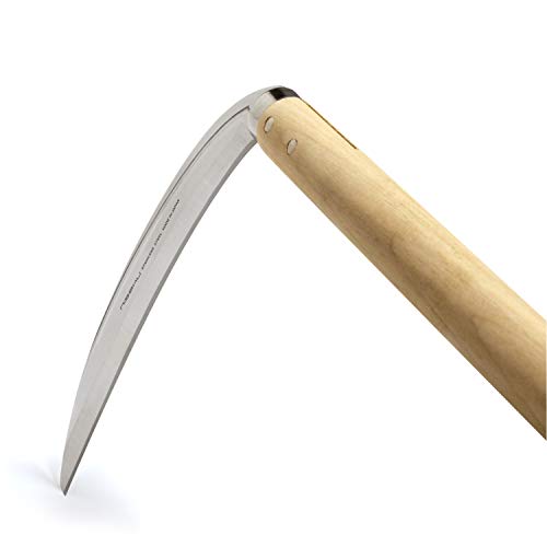 Nisaku NJP130 MIkadukigama Grass and Weeding Sickle, Japanese 7 Curved Blade, 14.25-Inch Polished Hardwood, Stainless Steel/Wood Handle