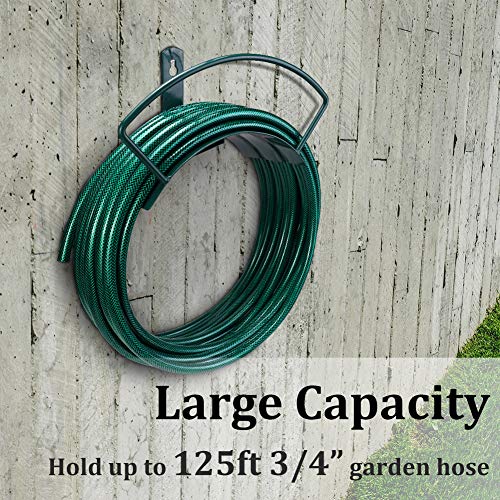 Deluxe Wall Mount Garden Hose Hanger Duty Metal Hose Holder Easily Holds 125 3/4’’ Hose Solid Steel Extra Bracing Forest Green