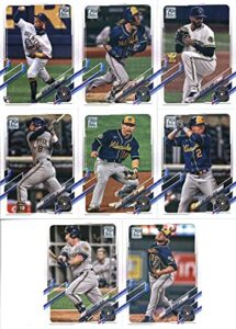 2021 topps complete (series 1 & 2) milwaukee brewers team set of 19 cards: dab on ‘em(#7), eric sogard(#21), milwaukee brewers(#59), orlando arcia(#91), christian yelich(#100), brandon woodruff(#135), lorenzo cain(#234), omar narvaez(#282), avisail garcia