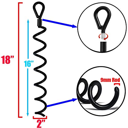 Updated Design 18 Inch Metal Spiral Stake Ring 4 Pack Spiral Ground Anchors Outdoor Heavy-Duty Camping Stakes Spiraling Anchor Ground Anchors for Tent, Trampolines, Garden Fence, Sheds, Swings