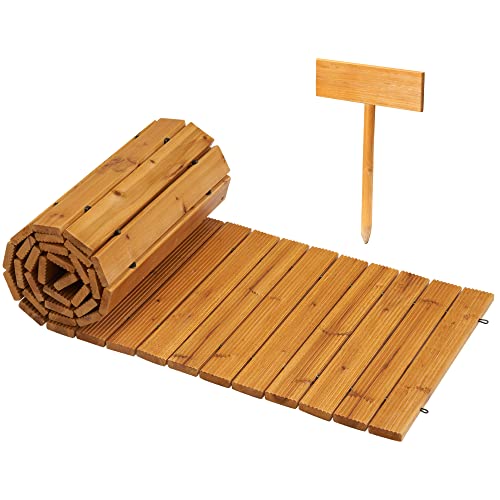 Spurgehom 8FT Wooden Garden Pathway Straight Outdoor Walkway Roll Out Cedar Wood Patio Flooring Path Decorative Lawn Patio Pavers Boardwalk Beach Wedding Party (Natural)