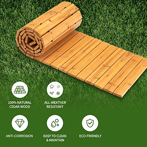 Spurgehom 8FT Wooden Garden Pathway Straight Outdoor Walkway Roll Out Cedar Wood Patio Flooring Path Decorative Lawn Patio Pavers Boardwalk Beach Wedding Party (Natural)