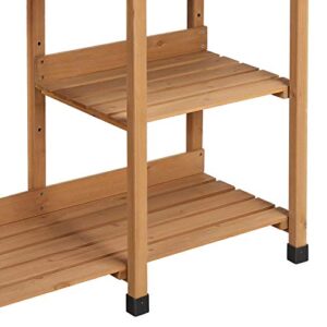 Yaheetech Potting Bench Outdoor Garden Work Bench Station Planting Solid Wood Construction w/Sink Drawer Rack Shelves Natural Wood