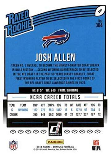 2018 Donruss Football #304 Josh Allen RC Rookie Card Buffalo Bills Rated Rookie Official NFL Trading Card