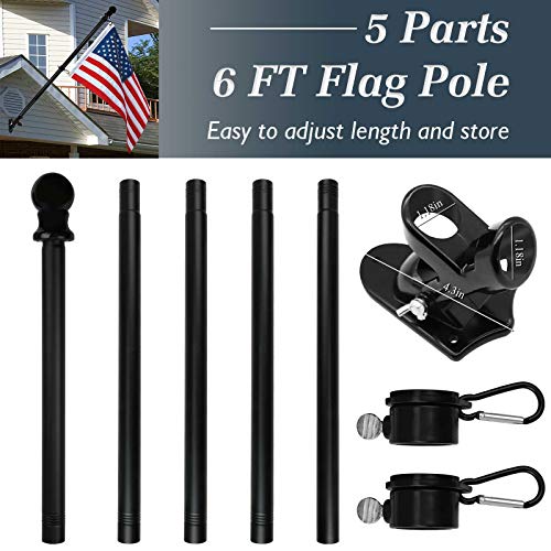 HOOSUN Flag Pole Kit 6 FT,Flag Pole with Bracket,Heavy Stainless Steel Garden Flagpole, Home,Commercial,Outdoor Wall Mounted Flagpole,House Flag Poles for Porch (6 FT, Black)