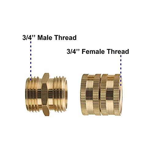 Hourleey Garden Hose Adapter, 3/4 Inch Solid Brass Hose Connectors Adapters, Male to Male, Female to Female, 4-Pack with Extra 6 Washers