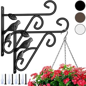 amagabeli 2 pack hanging plants brackets 10″ wall planter hooks hangers for flower baskets pot bird feeder wind chimes lanterns patio garden outdoor indoor fence metal 3d bird brown bronze bg386