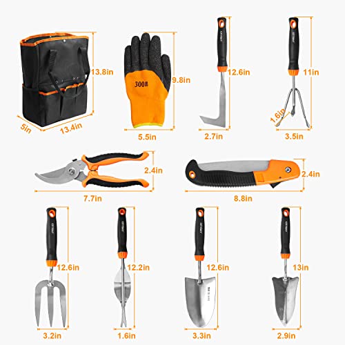 Citybay Garden Tools Set, 10 Pcs Stainless Steel Heavy Duty Gardening Tools Set with Folding Saw, Garden Hand Tools Starter Kit, Landscaping Tools, Gardening Tools Gift Sets for Women and Men