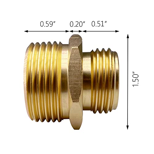 GESHATEN 3/4” GHT Male x 1” NPT Male Connector, Brass Garden Hose Fitting, Adapter, Industrial Metal Brass Garden Hose to Pipe Fittings Connect (2 Pack)