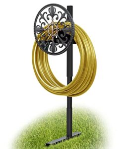 goforwild garden hose holder, decorative hose butler sturdy water hose rack, durable wall hose hanger, holds 125-feet of 5/8-inch hose, hose reel, made of stainless cast aluminum, 7007