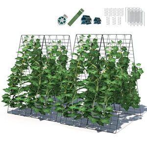 giantex 8 panels cucumber trellis, a-frame garden trellis for plant climbing, greenhouse vegetable fruit grow support with 18 clips, 16 ground stakes, 8 spiral connectors, 12 cable tie, twist tie