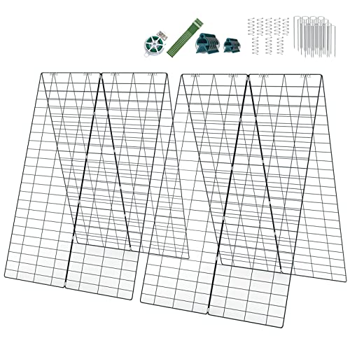 Giantex 8 Panels Cucumber Trellis, A-Frame Garden Trellis for Plant Climbing, Greenhouse Vegetable Fruit Grow Support with 18 Clips, 16 Ground Stakes, 8 Spiral Connectors, 12 Cable Tie, Twist Tie