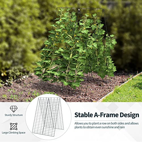 Giantex 8 Panels Cucumber Trellis, A-Frame Garden Trellis for Plant Climbing, Greenhouse Vegetable Fruit Grow Support with 18 Clips, 16 Ground Stakes, 8 Spiral Connectors, 12 Cable Tie, Twist Tie