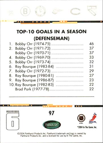 2003-04 2004 Parkhurst Original 6 (Six) #97 Bobby Orr Boston Bruins Official NHL Hockey Trading Card by ITG In the Game