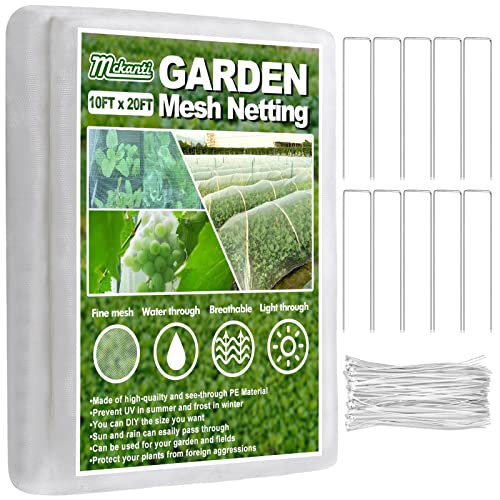 20'x10' Ultra Large Size Garden Mesh Netting, Mckanti Fine Plant Covers with Cable Ties and Garden Nails for Protect Plants Greenhouse Patio Gazebo Screen Barrier Net. (6x3m).