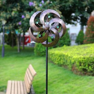 HDNICEZM Solar Wind Spinner Improved 360 Degrees Swivel Multi-Color LED Lighting Glass Ball with Kinetic Wind Spinner Vertical Metal Sculpture Stake Construction for Outdoor Yard Lawn & Garden.