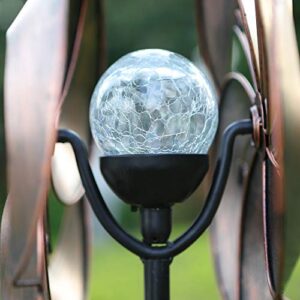 HDNICEZM Solar Wind Spinner Improved 360 Degrees Swivel Multi-Color LED Lighting Glass Ball with Kinetic Wind Spinner Vertical Metal Sculpture Stake Construction for Outdoor Yard Lawn & Garden.