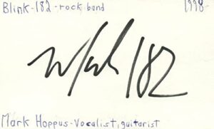 mark hoppus vocalist guitarist for blink 182 rock band signed index card jsa coa