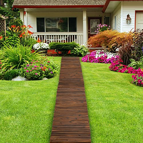 Spurgehom Wooden Garden Pathway 8FT Straight Outdoor Walkway Roll Out Cedar Garden Walkway Wood Patio Path Decor Lawn Pavers Boardwalk Beach Path for Wedding Party (Brown)