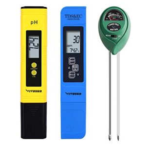 vivosun digital ph meter, 3-in-1tds ec and temperature meter, plant soil moisturetester combo for home, garden and hydroponics