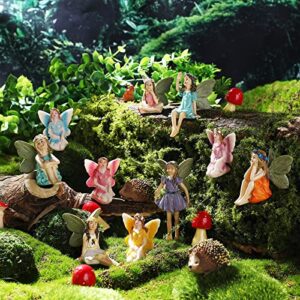 roowest 16 pieces fairy garden accessories 10 mini garden figurine fairies decor 2 resin hedgehogs 4 mushroom miniature for pot plants mini garden lawn yard home decorations