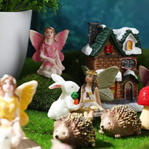 Roowest 16 Pieces Fairy Garden Accessories 10 Mini Garden Figurine Fairies Decor 2 Resin Hedgehogs 4 Mushroom Miniature for Pot Plants Mini Garden Lawn Yard Home Decorations