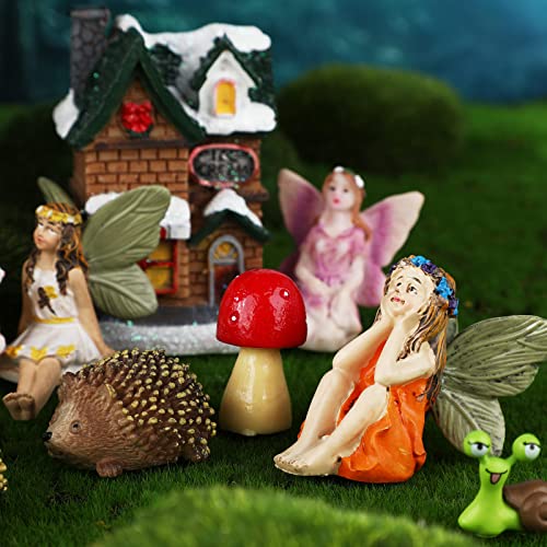 Roowest 16 Pieces Fairy Garden Accessories 10 Mini Garden Figurine Fairies Decor 2 Resin Hedgehogs 4 Mushroom Miniature for Pot Plants Mini Garden Lawn Yard Home Decorations