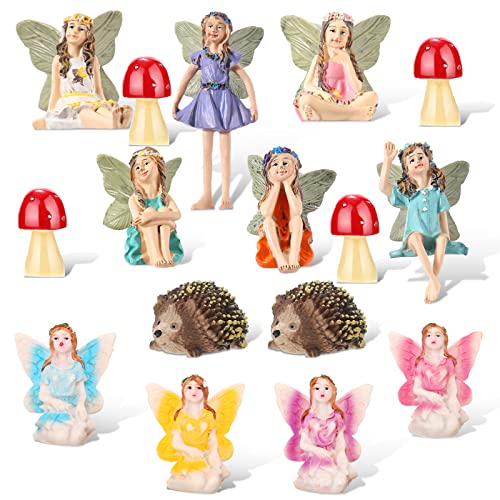 Roowest 16 Pieces Fairy Garden Accessories 10 Mini Garden Figurine Fairies Decor 2 Resin Hedgehogs 4 Mushroom Miniature for Pot Plants Mini Garden Lawn Yard Home Decorations