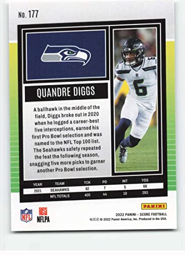 2022 Score #177 Quandre Diggs Seattle Seahawks NFL Football Trading Card