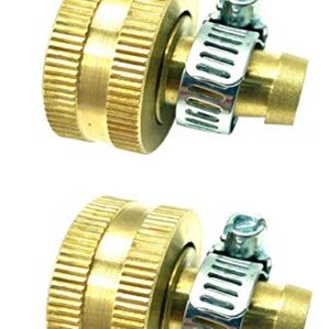 BRUFER 5022H Brass Female Garden Hose Thread Swivel With 1/2" Barb x 3/4"GHT, Includes Stainless Steel Clamps - Pack of 2 Complete Fittings with Clamps