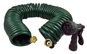 ghn-06 heavy-duty eva recoil garden hose with 7-pattern spray nozzle, green, 50 foot