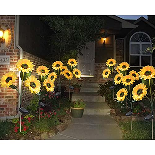 [Upgraded 3 Sunflowers] Solar Powered Decorative Sunflower Garden Stake Lights, Waterproof Outdoor Solar Sunflower Lights for Outdoor Garden Flower Bed Patio Backyard Pathway Cemetery Grave Decoration