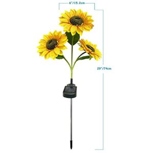 [Upgraded 3 Sunflowers] Solar Powered Decorative Sunflower Garden Stake Lights, Waterproof Outdoor Solar Sunflower Lights for Outdoor Garden Flower Bed Patio Backyard Pathway Cemetery Grave Decoration