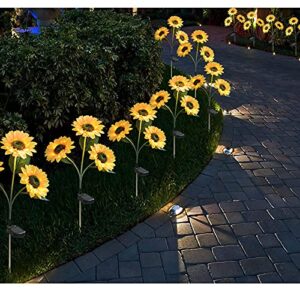 [Upgraded 3 Sunflowers] Solar Powered Decorative Sunflower Garden Stake Lights, Waterproof Outdoor Solar Sunflower Lights for Outdoor Garden Flower Bed Patio Backyard Pathway Cemetery Grave Decoration