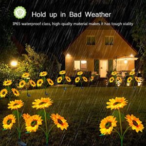 [Upgraded 3 Sunflowers] Solar Powered Decorative Sunflower Garden Stake Lights, Waterproof Outdoor Solar Sunflower Lights for Outdoor Garden Flower Bed Patio Backyard Pathway Cemetery Grave Decoration